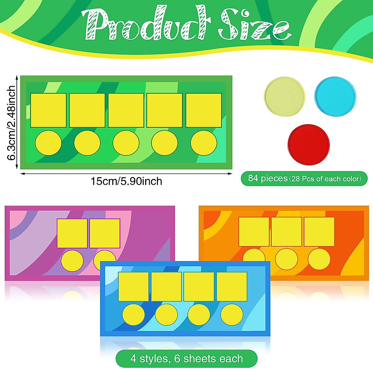 Sound Box Mats and Chips 24 Pcs Dry Erase Mats and 84 Pcs Chips Phonemic Awareness Phonics Games Reading Games EZread Sound Box Mats and Chips (Vivid Style,PVC)