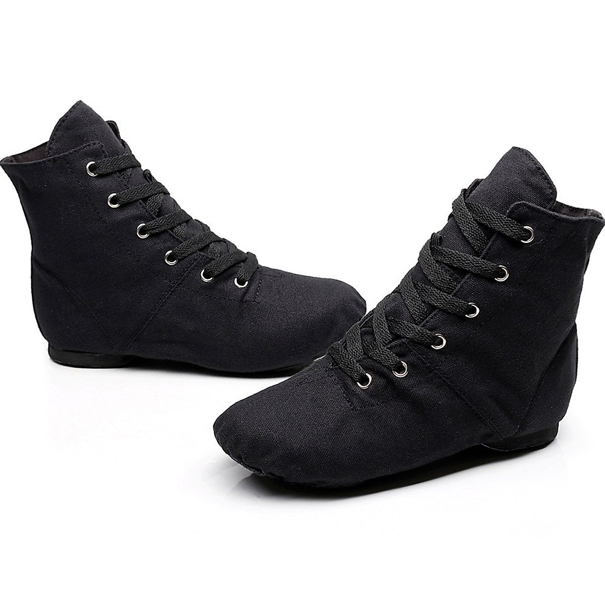 YOYODANCE Lace-up Canvas Dance Shoes Flat Jazz Boots for Women (US7, Black)