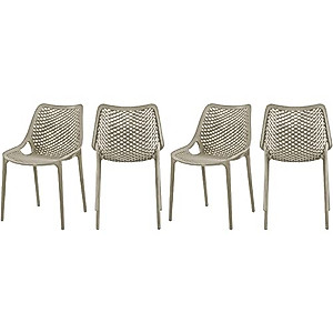 Meridian Furniture 328Taupe Mykonos Collection Modern | Contemporary Outdoor Patio Dining Chair with Taupe Polypropylene Plastic, Weather Resisting, 20" W x 24.5" D x 33" H, Taupe, Set of 4