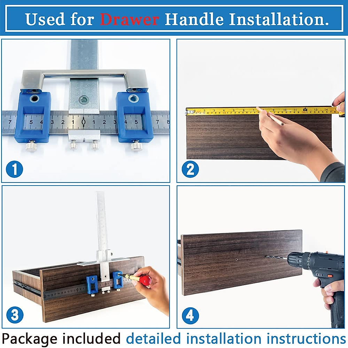 Cabinet Hardware Jig, King&Charles Metal Cabinet Handle Jig with Automatic Center Punch, Perfect Set - Avoid Jitter Caused by Direct Drilling, Use for Handles and Pulls on Drawers/Doors.