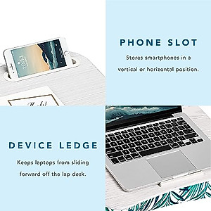LAPGEAR Designer Lap Desk with Phone Holder and Device Ledge - Tropical Palm Leaves - Fits up to 15.6 Inch Laptops - Style No. 45427