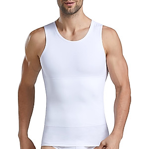 Mens Slimming Body Shaper Vest, Gynecomastia Compression Shirt Shapewear, Abs Abdomen Undershirts, Tummy Control Tank Top White