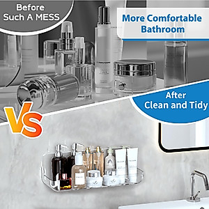 FEPTUASE Acrylic Shower Shelves, Clear Bathroom Shelves, Wall Mount Organizer, No Drilling Transparent, Self Adhesive Shower Caddy for Bathroom ＆ Kitchen Storage (12.6" x 4.33" x 3.54")