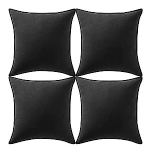 Fancy Homi 4 Packs Black Decorative Throw Pillow Covers 18x18 inch/45x45 cm, Super Soft Faux Suede Decor Square Pillow Covers, Solid Cushion Cover for Couch Living Room Sofa Bedroom