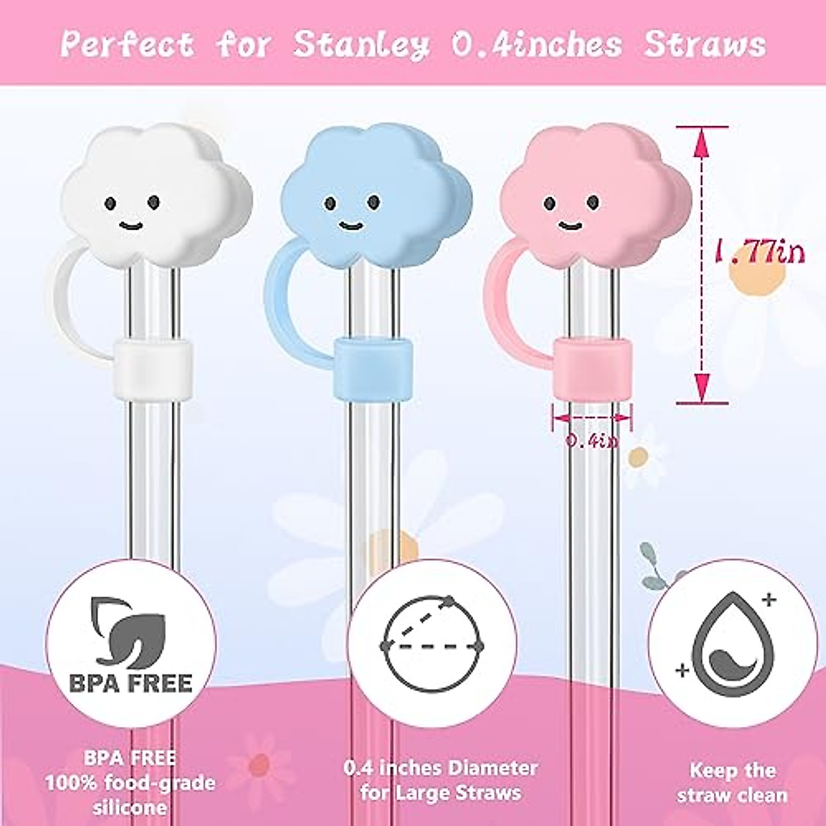 Mojoker 6PCS Straw Cover for Stanley Cup, Silicone Straw Covers Cap for Stanley Cup 40 oz, Straw Topper with 30 Oz Tumbler, Mini 10mm for Stanley Cup Straw Cover for Tumblers