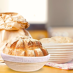 Banneton Bread Proofing Basket Set - Oval & Round Sourdough Proofing Basket w/Cover, Metal & Plastic Scraper, Scoring Lame w/Leather Case and 5 Blades - Bread Making Tools and Supplies (13 pieces)