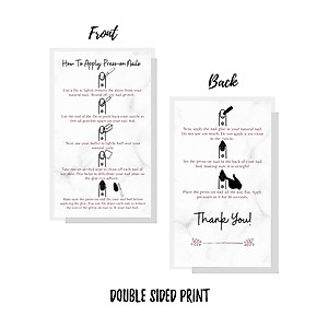 Press-On Nail Application Instructions Cards | 50 Pack | 2x3.5" inch Business Card Size | DIY Press-On Nail Kit | Marble with Rosey Gold Design