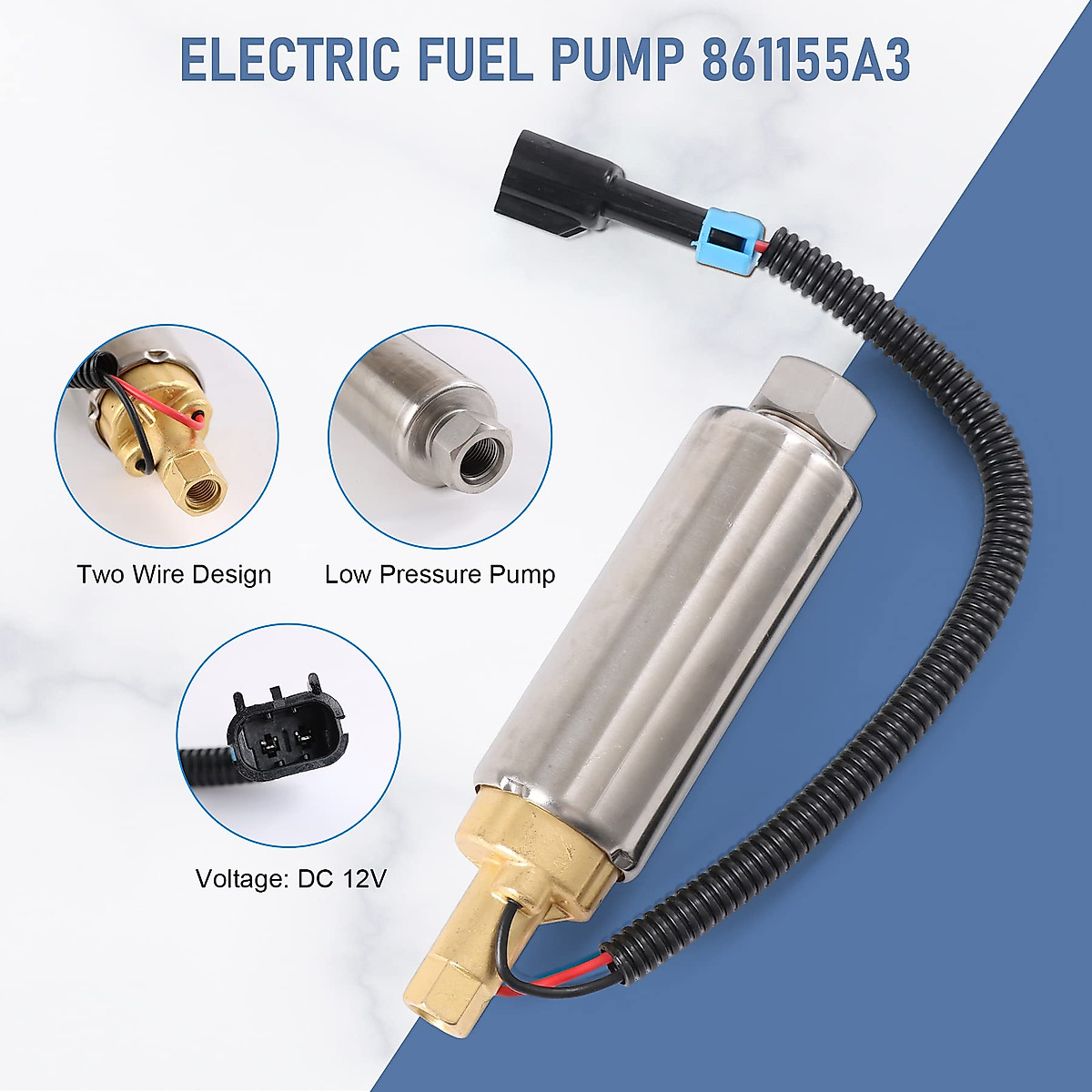 JDMSPEED New Electric Fuel Pump 861155A3 Replacement For Mercury Mercruiser Marine Boat 4.3L 5.0L 5.7L V6 V8 Carburetor Engines Low Pressure Fuel Pump Replaces 935432 18-8868 With Gasket