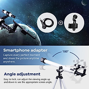 Telescopes for Adults Astronomy, 60mm Aperture 900mm Refractor Telescope for Astronomy Beginners Adults, with Tripod, Wire Shutter, Phone Adapter