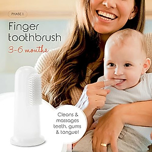 Cherish Baby Care Award-Winning Baby Toothbrush Set (3-24 months) - Baby Finger Toothbrush, Training Toothbrush & Toddler Toothbrush - BPA-Free Infant Toothbrush Set, Baby First Toothbrush Set (Teal)