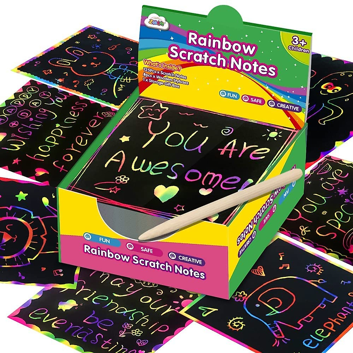 ZMLM Gift Christmas for Girl Art-Craft Kit: Rainbow Scratch Paper Magic Art Craft Project Supply Toddler Drawing Activity Kid Travel Toy Age 3-12 Year Old Birthday Gift
