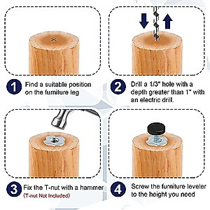 COIDEA 1/4" Thread Furniture Feet Levelers, 12 PCS Adjustable Furniture Feet Threaded Screw in, Leveling Feet Screw On Furniture Glide Leveling for Table, Cabinets, Chairs, Stool Legs(1/4"-20)