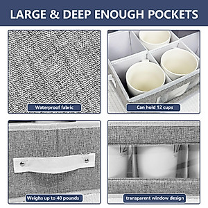 homyfort 2 Pack Cup and Coffee Mug Storage Box Organizer with Dividers, China Storage Containers Hard Shell with 24 Compartments for Mugs Moving and Protection (Grey)