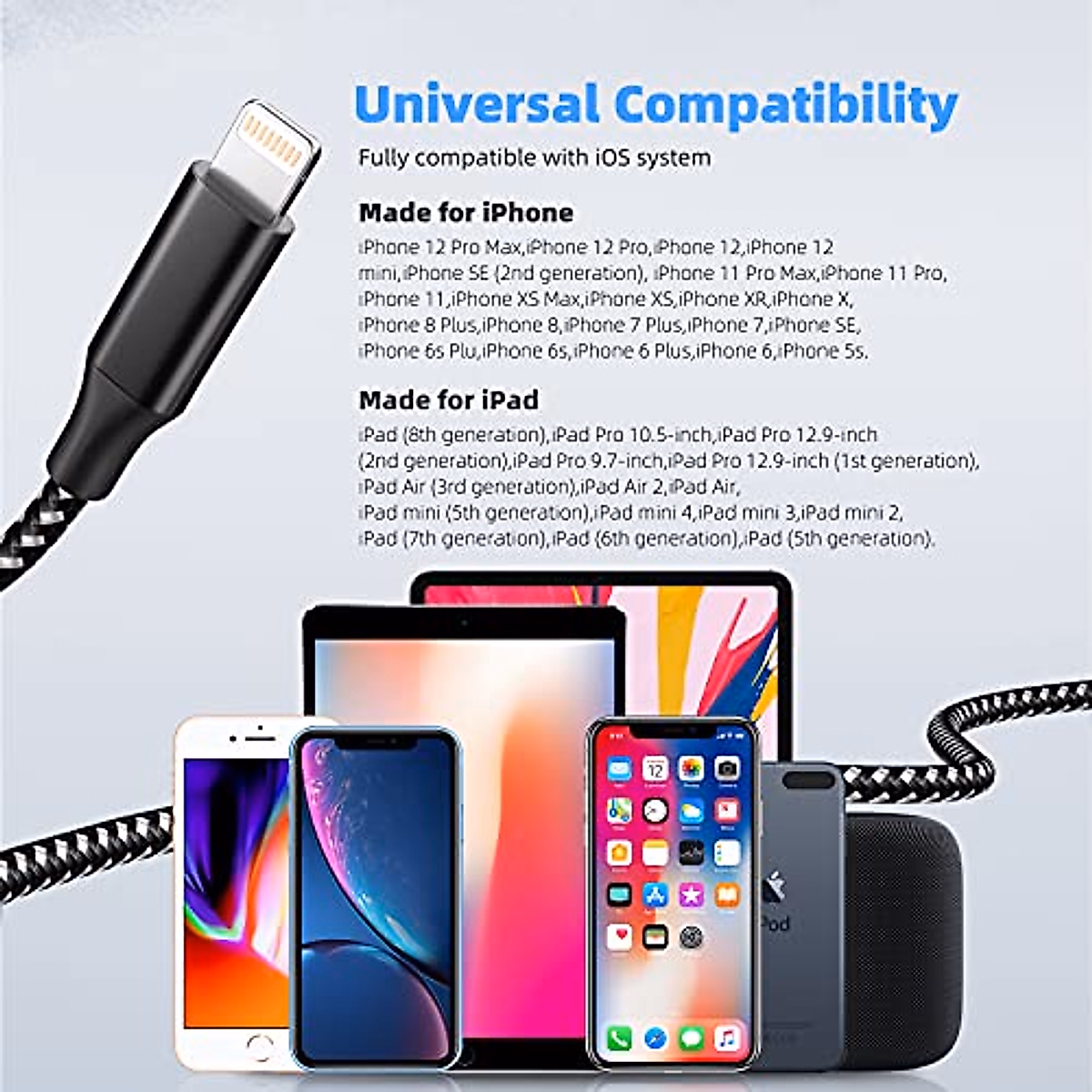 iPhone Charger [Apple MFi Certified] 3pack 10FT Long Lightning Cable Fast Charging High Speed Data Sync USB Cable Compatible iPhone 13/12/11 Pro Max/XS MAX/XR/XS/X/8/7/Plus/6S (Blacl)