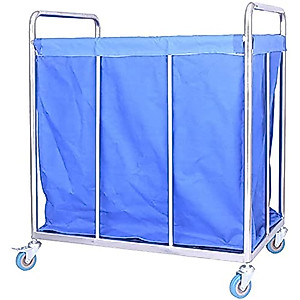Medical Cart Lab Serving Cart, Utility Cart, Rolling Cart Heavy Duty Hotel Laundry Sorter Cart with Rolling Caster, Blue Lobby Linen Cart Room Service Rolling Trolley with Handle &Amp;Removable Cover