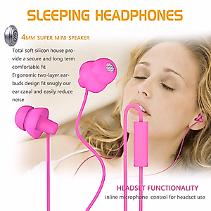 MAXROCK (TM Super Mini Total Soft Silicon Earbuds Headphones with Mic Music Sleep Choice for Cellphones Ipad Tablet Mp3 Laptop and Most 3.5mm Audio Player (Pink)