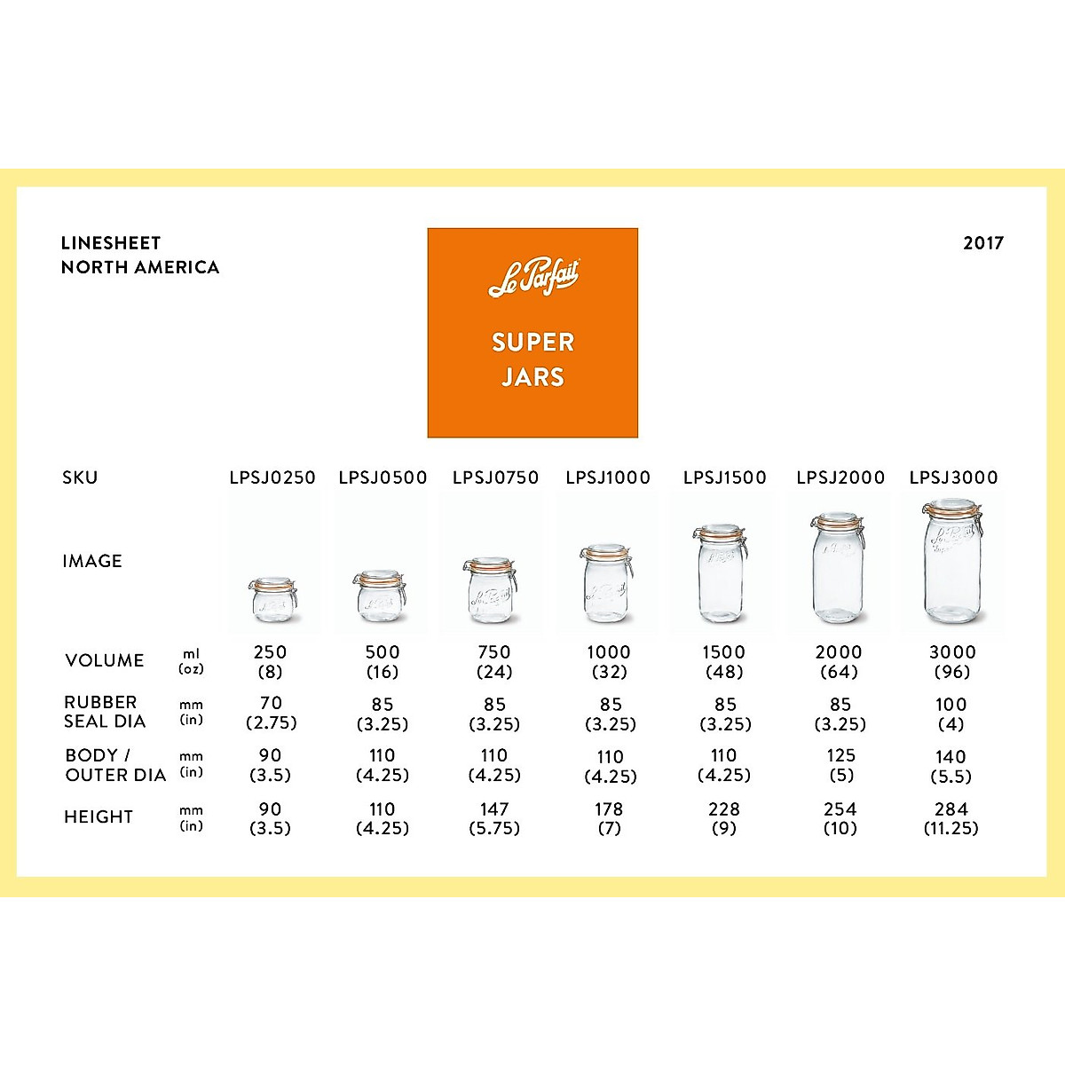 Le Parfait Super Jar, Canning Jars, 2L French Glass Canning Jar w/Round Body, Glass Jars w/Airtight Lid, Canning Jars Wide Mouth, Glass Jar With Lid, Clear Jar, Clear Glass Jars (64oz/2 Quarts, 3 pk)