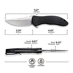 CIVIVI Pocket Folding Knife For EDC, 3.24" Nitro-V Stonewashed Trailing Point Blade, Jim O’Young Synergy 3 Liner Lock Knife C20075A-1