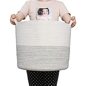 Cotton Rope Basket, 15.7 x 13.8inch Laundry Blanket Storage Basket with Easy-Carry Handles, Baby Nursery Bin for Home Décor and Organizing