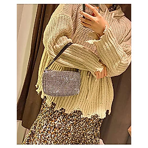 Allsolvable Rhinestone Crossbody Bags Women Blingbling Sparkle Clutch Purse Crystal Clutch Shoulder Handbags Silver