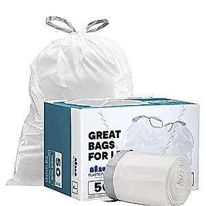 Plasticplace Custom Fit Trash Bags simplehuman (x) Code Q Compatible (200 Count) White Drawstring Garbage Liners 13-17 Gallon
