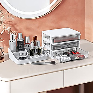 ELUCHANG Cosmetics Makeup Organizer Storage: 9.6" Detach Make Up Organizers and Storage with Clear Drawers Large Skincare Organizers for Vanity Countertop Dresser Bedroom Bathroom Desk