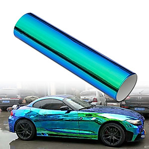 AuMoHall Holographic Laser Green to Blue Chrome Car Vinyl Wrap Glossy Chameleon Vehicle Vinyl Film Car Motorcycle Color Changing Film, 7.87'' x 11.81''