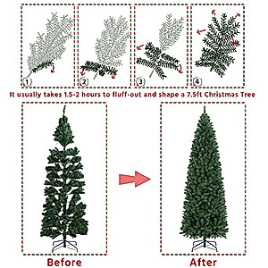 Yaheetech 7.5ft Pre-lit Kingswood Fir Pencil Artificial Hinged Christmas Tree Skinny Corner Xmas Tree with 350 Incandescent Warm White Lights Prelighted Xmas Tree with Foldable Stand, Green