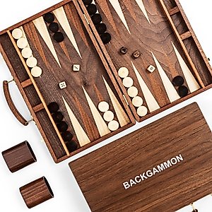 ropoda Sapele Wood Backgammon Board Game Set (15 Inches) for Adults and Kids - Classic Board Strategy Game - Portable and Travel Backgammon Set with Wooden Playing Pieces and Accessories
