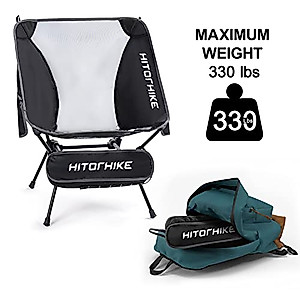HITORHIKE Camping Chair Backpack Camping Folding Chair Breathable Mesh Structure Aluminum Frame with 2 Side Pockets Camping Chair Compact Ultralight Carrying Bag (Dark Black 2PCS)