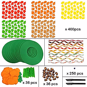 Supla 12 Kits 3D Pumpkin Fall Leaf Wreath Craft Kit DIY Thanksgiving Wreath with Maple Leaves Acorns Bows Wiggle Eyes for Kids Crafts Fall Thanksgiving Halloween Seasonal Decoration