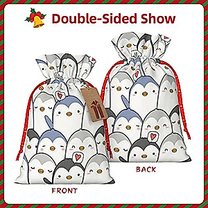 Cute Penguinchristmas Drawstring Gift Bag, Linen Drawstring Gift Bag, Reusable Drawstring Gift Bag, Used For Christmas, Birthday, Wedding Supplies