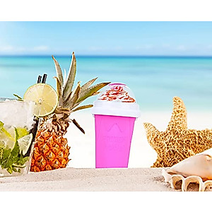 Kahopy Slushie Maker Cup, Magic Quick Frozen Slushy Maker Smoothies Cup Squeeze Cup Double Layer Cooling Cup, Homemade Slushie Cup Ice Cream Maker for Kids (Silicone, Rose Pink)