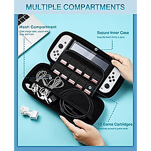 TiMOVO Carrying Case Compatible with Nintendo Switch OLED Model 2021 & Switch, Durable Hard Shell Game Storage Handbag Portable Travel Bag PU Pouch with Pocket for 10 Game Cards & Accessories, Gilding