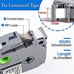 4PK TZ Tape Clear 12mm Compatible with Brother TZe 131-135 P Touch Label Tape TZ 12mm 0.47 Laminated Clear,Black/Red/Blue/White on Clear Label Maker Tape for Ptouch PTD210 PTD400 PTH100 PTH110 PTD600