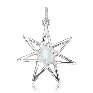 WithLoveSilver 925 Sterling Silver Morning Fairy Star Moon Natural Moonstone Pendant