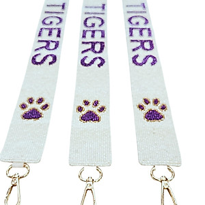 Lashicorn Beaded Purse Strap Purple & Yellow College Game Day Clear Handbag Replacement Strap Louisiana Stadium Football University 49 x1.75” State University Gold Hardware Clips