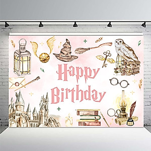 MEHOFOND 7x5ft Wizard Birthday Backdrop for Girls Magical Castle Witch Wizard School Happy Birthday Photography Background Sorcerer Theme Birthday Party Cake Table Decoration Photo Booth Props