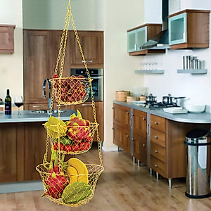 Fox Run Gold 3-Tier Kitchen Hanging Fruit Basket, 32-Inches