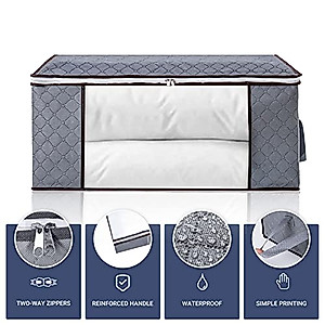 DOOOB 3 Pack Blanket Storage Bag, 50L Clothes Storage Bags for Comforter, Bedding - Foldable Clothing Storage Organizer with Reinforced Handle & Zippers for Closet and Underbed Storage (Light grey)