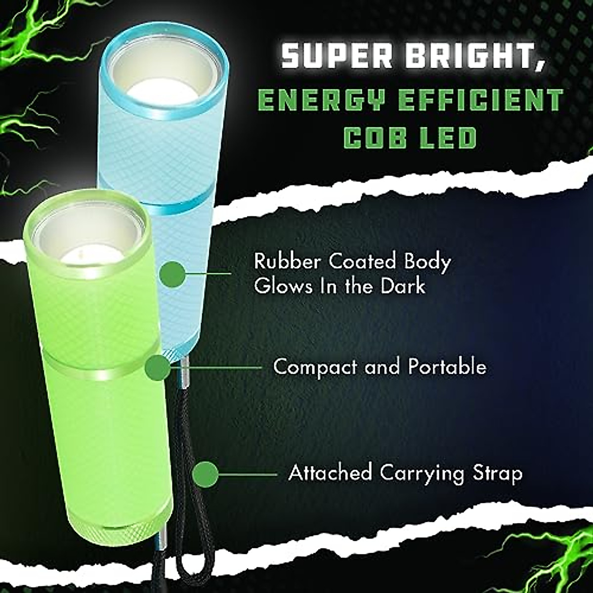 LitezAll Glow in The Dark Flashlight | Rubber Coated Mini Flashlight LED Flashlight | Battery Operated Mini Flashlights for Kids and Pocket Flashlight Gifts for Men | 2 Pack, Batteries Included