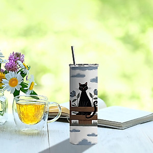 Medpol Cute black cat tumbler with lid and straw 20 oz insulated tumbler cups Cute black cat insulated travel coffee mugs for women cute sippy cups stainless insulated travel cups