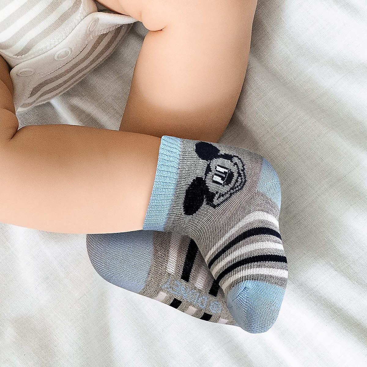 ABG Accessories Baby Girls & Boys Minnie 10-pack Infant Sock, Mickey Mouse-Blue, 0-6 Months