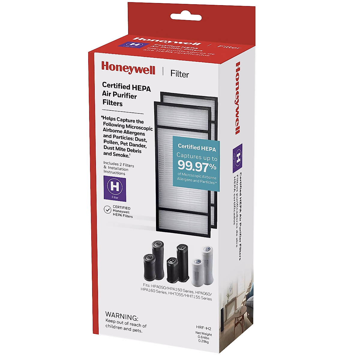 Honeywell HRF-H2 True HEPA Air Purifier Replacement Filter H, 2-Pack – Airborne Allergen Air Filter Targets Wildfire/Smoke, Pollen, Pet Dander, and Dust