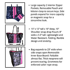 Dallas Hill Designs Large Tote Bag for Women | Neoprene Shoulder Purse | Travel, Beach, Gym Handbag | Extra Pouch