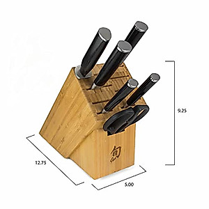 Shun Cutlery 7-Piece Essential Knife Block Set, Includes Classic 8” Chef, 6” Utility, 9” Bread & 3.5” Paring Herb Shears, Handcrafted Japanese Kitchen Knives, Black