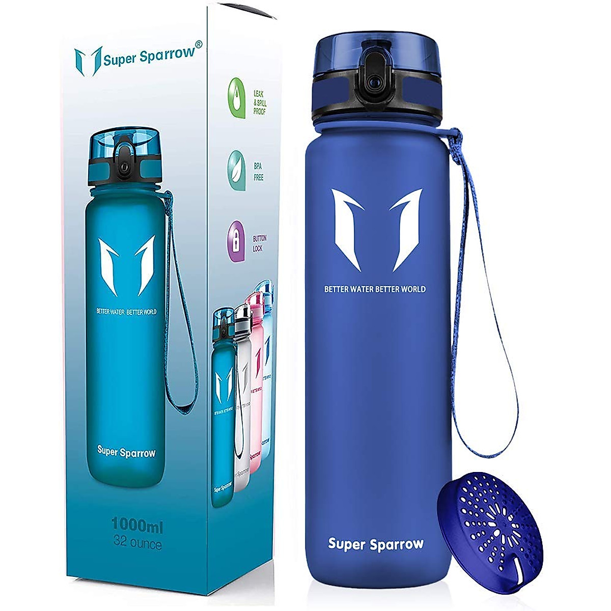 Super Sparrow Water Bottle - 17 oz - BPA & Toxic Free Tritan Water Bottles - One Touch Opening - Leak-proof Plastic Bottle - Kids Water Bottle for Office, Gym, Outdoor, Sports