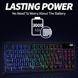 ZJFKSDYX L87 Wireless Gaming Keyboard, Rechargeable 3000mAh 2.4G LED Backlit Wireless Keyboard, Ergonomic Keyboard with Mechanical Feeling Keys for PC PS4 Xbox One Mac, Teclado Gamer (White)