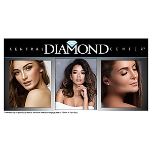 Central Diamond Center 14K Solid Gold Post & Sterling Silver 4 Prong CZ Stud Earrings - Platinum Plated - 6.50mm - 2.00cttw