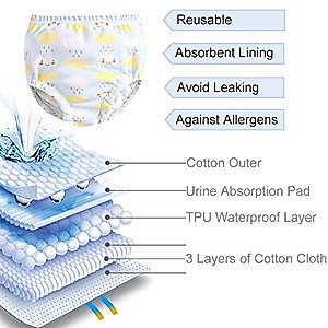 Orinery Unisex Cotton Reusable Potty Training Underwear Breathable Toddler Boys and Girls Pee Training Underpants Waterproof Training Pants 6-Pack (XT-G, 1-2T)